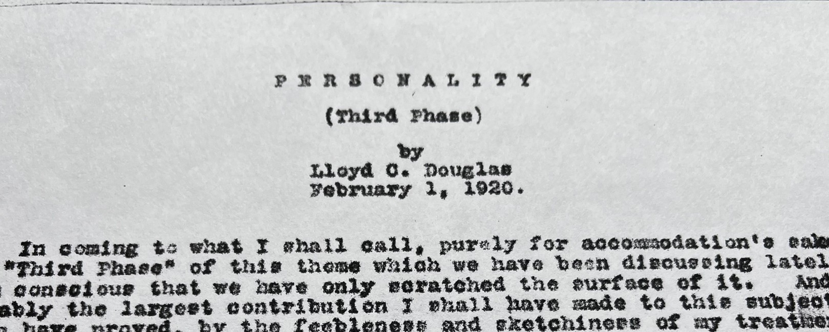 Personality III: Making Sense of the Human Soul – The Lloyd C Douglas Page